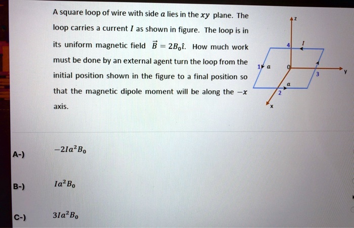 SOLVED: A square loop of wire with side a lies in the xy plane: The loop carries current as ...