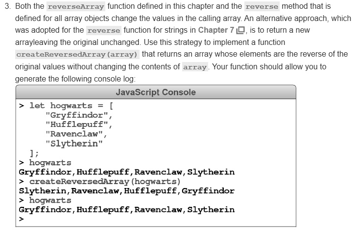 Solved In Javascript Code And Provide An Indexhtml Page Exercise Both The Reversearray 0173