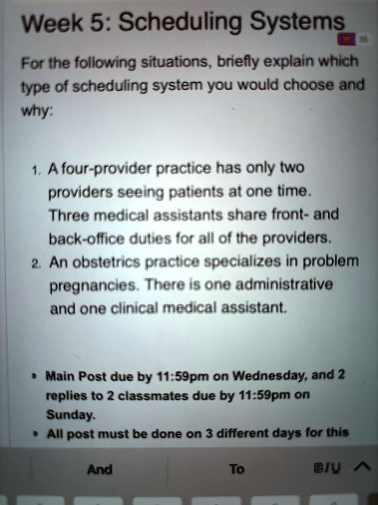 Week 5: Scheduling Systems For the following situations, briefly explain which type of ...