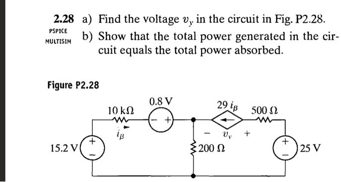 SOLVED: 2.28 a) Find the voltage % in the circuit in Fig: P2.28. PSPICE ...