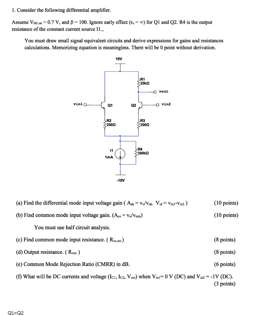 use half circuit analysis for the right side consider the following differential amplifier ...