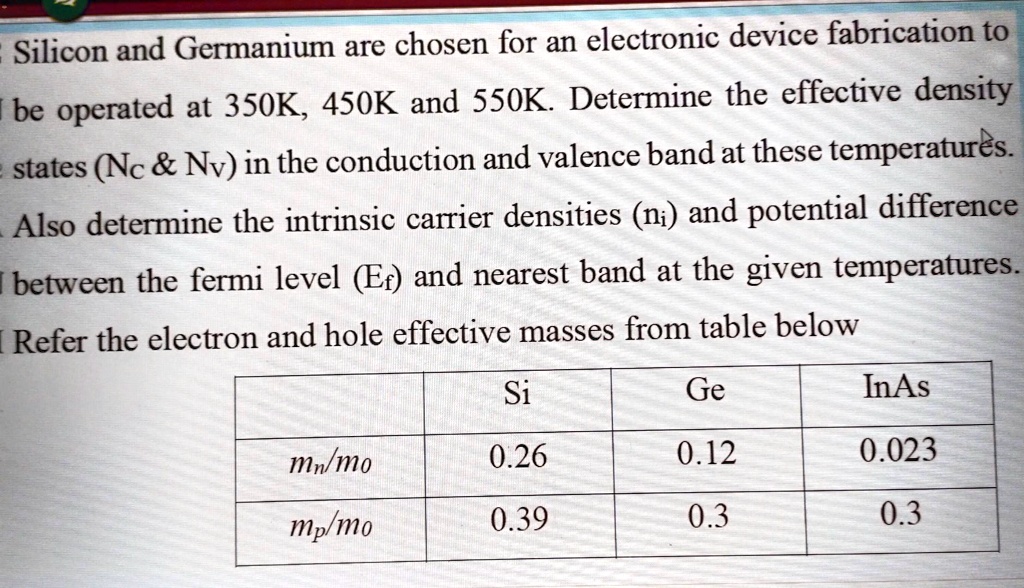 SOLVED: Silicon and Germanium are chosen for electronic device ...