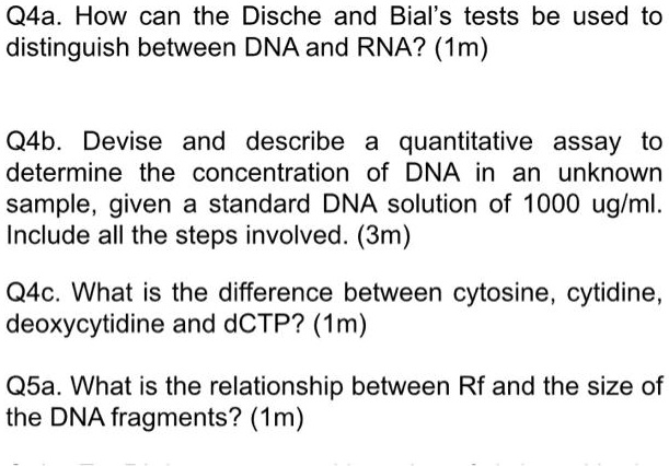 SOLVED: Q4a. How can the Dische and Bial's tests be used to distinguish ...
