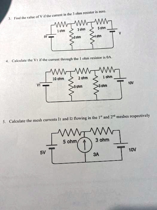 SOLVED: 3. Find the value of V if the current in the 3 ohm resistor is zero. WWTWWTWW 3 ohm 5 ...
