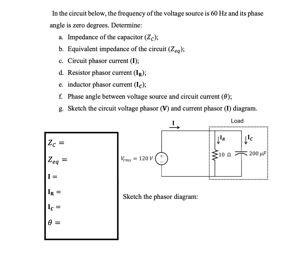 SOLVED: In the circuit below, the frequency of the voltage source is 60 ...