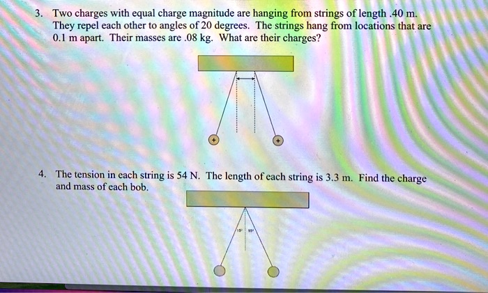SOLVED: Two charges with equal charge magnitude are hanging from ...