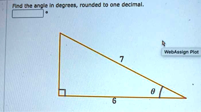 SOLVED: Find the angle in degrees, rounded to one decimal.