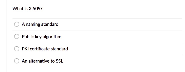 SOLVED: What is X.509? A naming standard Public key algorithm PKI ...