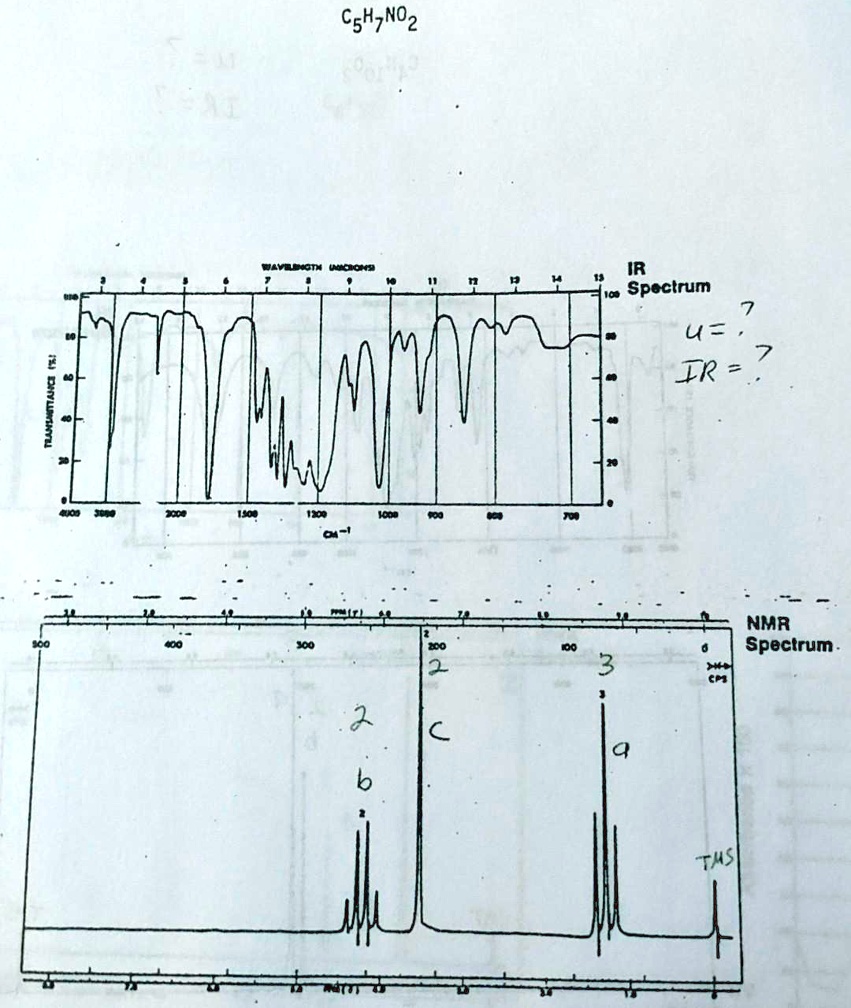 [GET ANSWER] C5H7NO2 TRANSMITTANCE(%) WAVELENGTH MICRONS 4000 3500 3000 ...