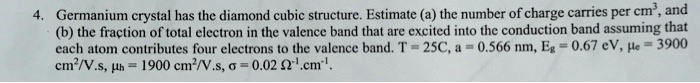 SOLVED: Germanium crystal has the diamond cubic structure. Estimate (a) the number of charge ...
