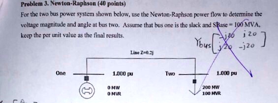 SOLVED: Problem 3 Newton-Raphson (40 points) For the two-bus power system shown below, use the ...