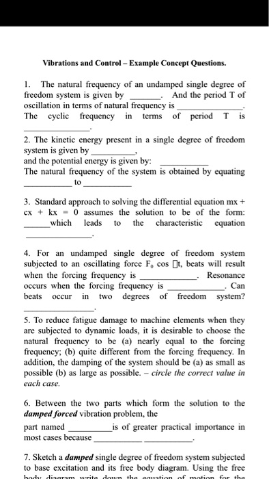 SOLVED: 1. The natural frequency of an undamped single degree of ...