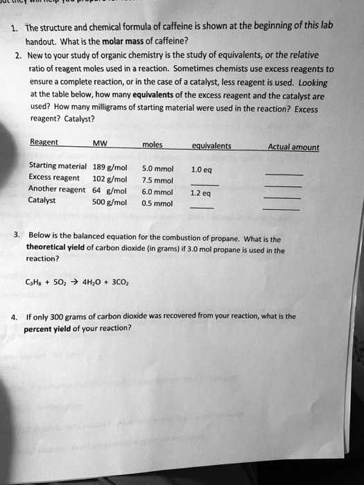 SOLVED: The structure and chemical formula of caffeine is shown at the beginning of this lab ...