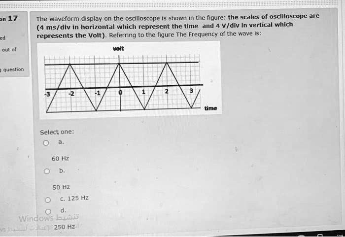 SOLVED: The waveform display on the oscilloscope iS shown in the figure: the scales of ...