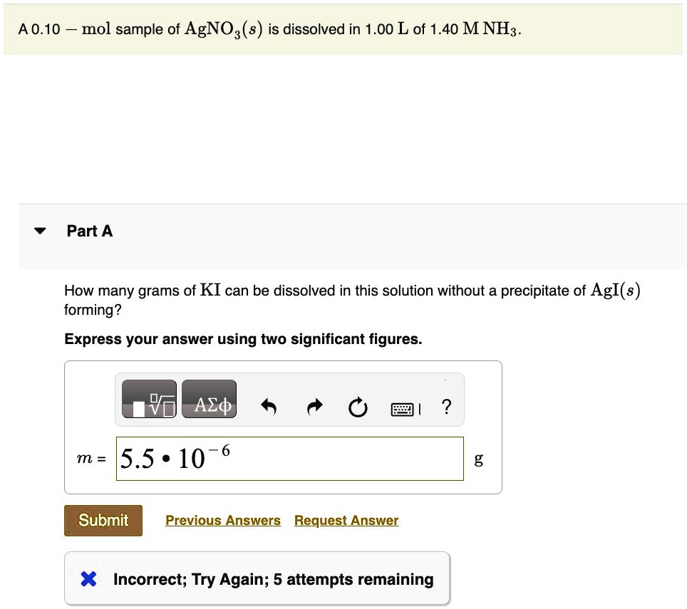 SOLVED: A 0.10-mol sample of AgNO3(s) is dissolved in 1.00 L of 1.40 M ...