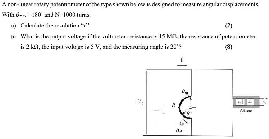 SOLVED: A non-linear rotary potentiometer of the type shown below is designed to measure angular ...