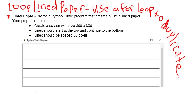 Solved Loopy Dashed Line With For Loop Oper V5e Ator 001 Lined Paper Create A Python Turtle 0608
