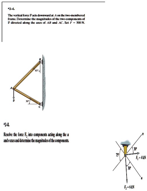 *2-4 The vertical force F acts downward at A on the...