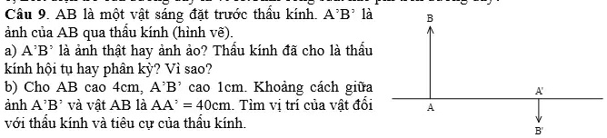 Solved Câu 9 Ab Là Má™t Váºt Sáng đặt Trưá›c Thấu KÃnh Ab