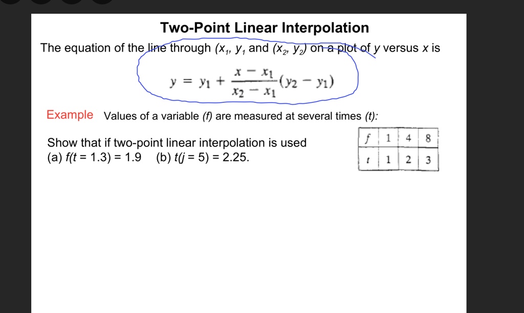 SOLVED Two Point Linear Interpolation The Equation Of The Line Through