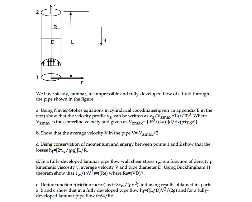 SOLVED: R D L We have steady, laminar, incompressible and fully-developed flow of a fluid ...
