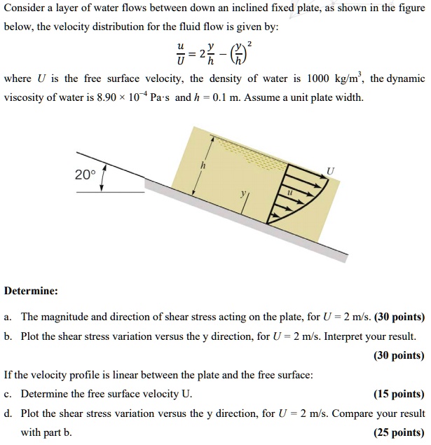SOLVED: Consider a layer of water flows between down an inclined fixed ...