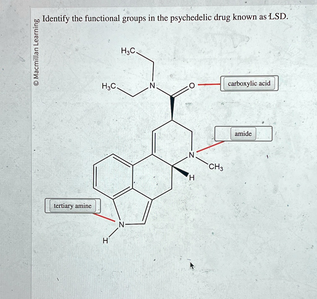 Macmillan Learning Identify the functional groups in the psychedelic drug known as LSD. tertiary ...
