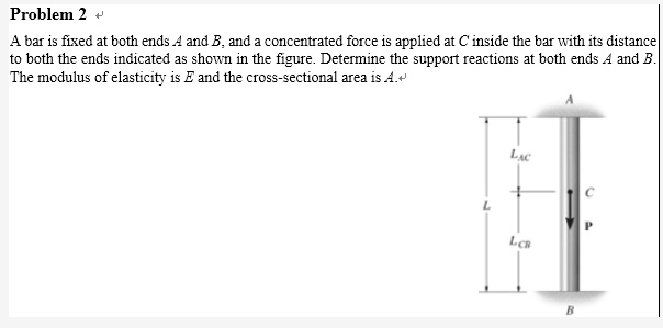 SOLVED: Problem 2 A bar is fixed at both ends A and B. and a ...
