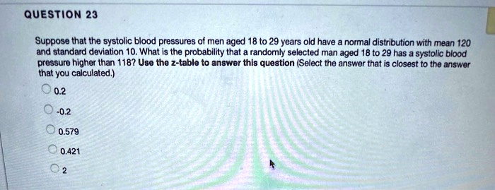 SOLVED: Suppose that the systolic blood pressures of men aged 18 to 29 ...