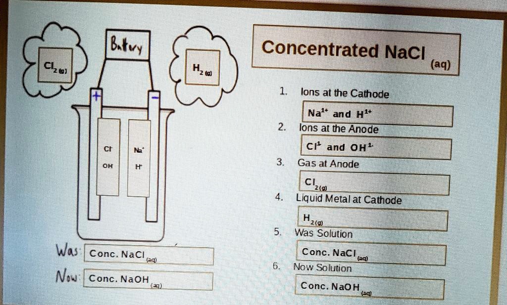 concentrated nacl kaq h 10 lons at the cathode nalland h lons a the ...