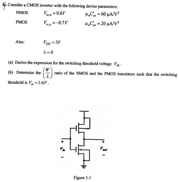 SOLVED: Consider a CMOS inverter with the following device parameters: NMOS W=4 Î¼m, L=60 Î¼m ...