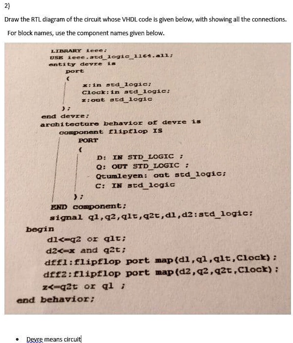 Solved I Need The Answer As Soon As Possible Draw The Rtl Diagram Of The Circuit Whose Vhdl 