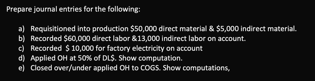 SOLVED: Prepare journal entries for the following: a) Requisitioned ...