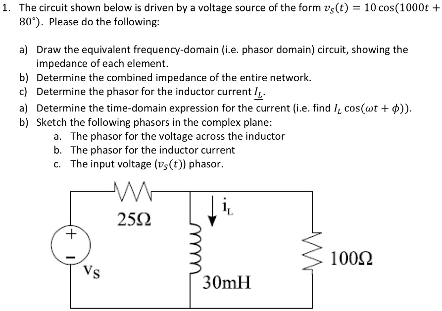 SOLVED: The circuit shown below is driven by a voltage source of the form vs(t) = 10 cos(1000t ...