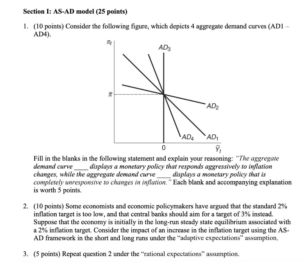 Section I: AS-AD model (25 points) 1. (10 points) Consider the ...