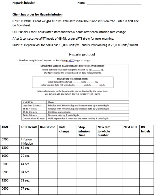 heparin infusion name client has order for heparin infusion 0700 report ...