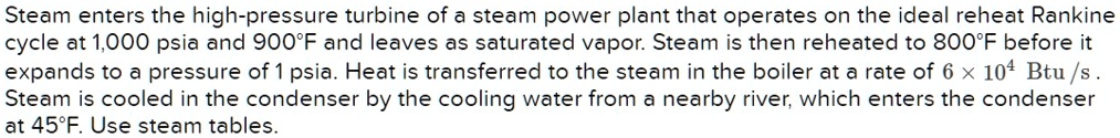 SOLVED: 1-Determine the pressure at which reheating takes place. Use ...