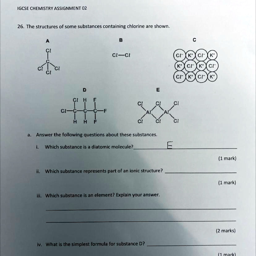 [GET ANSWER] IGCSE CHEMISTRY ASSIGNMENT 02 26. The structures of some ...