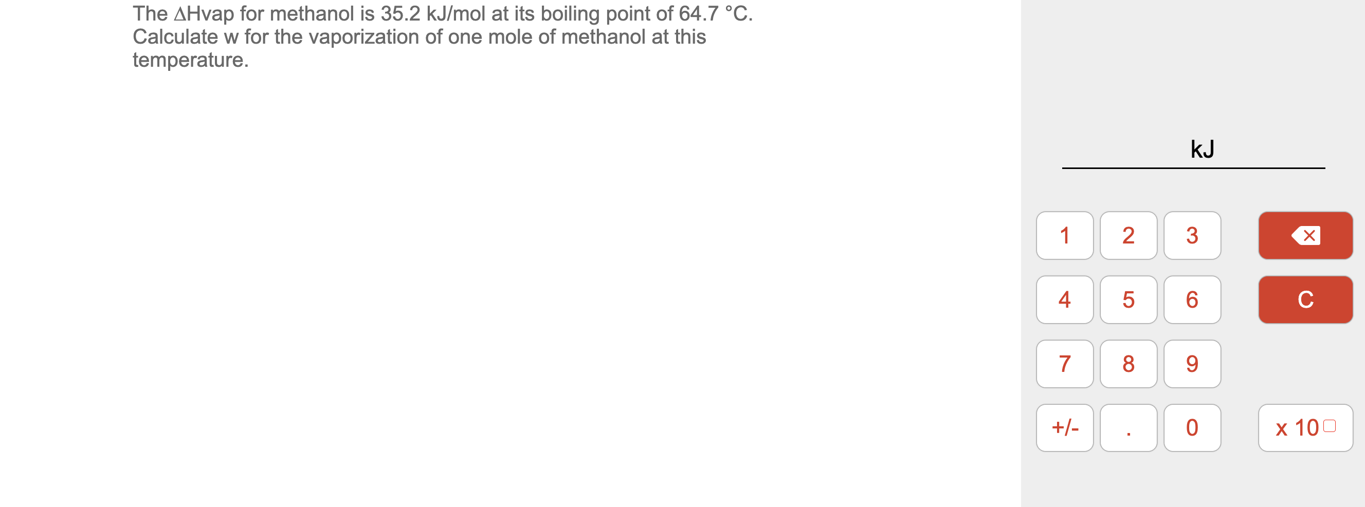 The Δ Hvap for methanol is 35.2 kJ / mol at its boiling point of 64.7^∘ ...