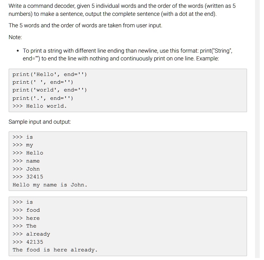 Solved Please Code In Python Write A Command Decoder Given 5 Individual Words And The Order