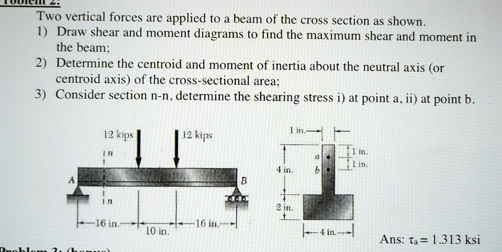 SOLVED: 71113100 Two vertical forces are applied to a beam of the cross section as shown. 1 ...