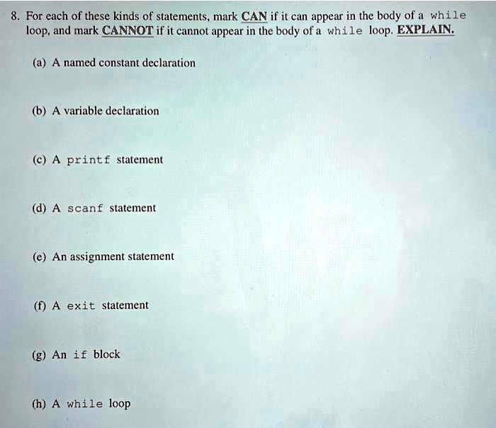 Solved For C Programming For Each Of These Kinds Of Statements Mark Can If It Can Appear In 2956