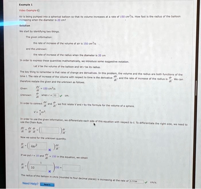 SOLVED: Example 1 Video Example Air is being pumped into a spherical ...