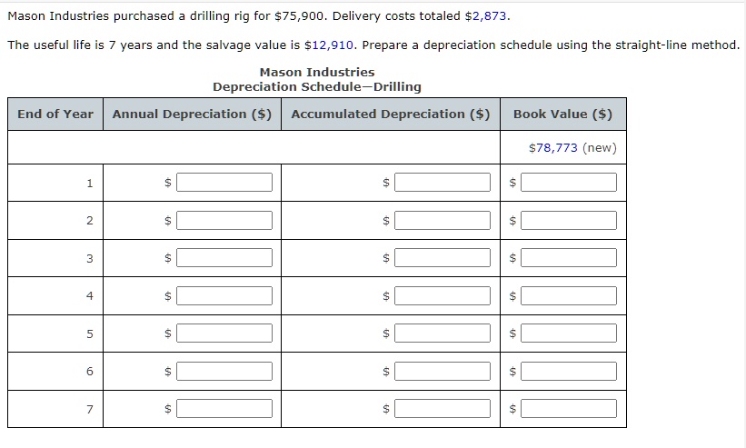 SOLVED: The useful life is 7 years and the salvage value is 12,910 ...