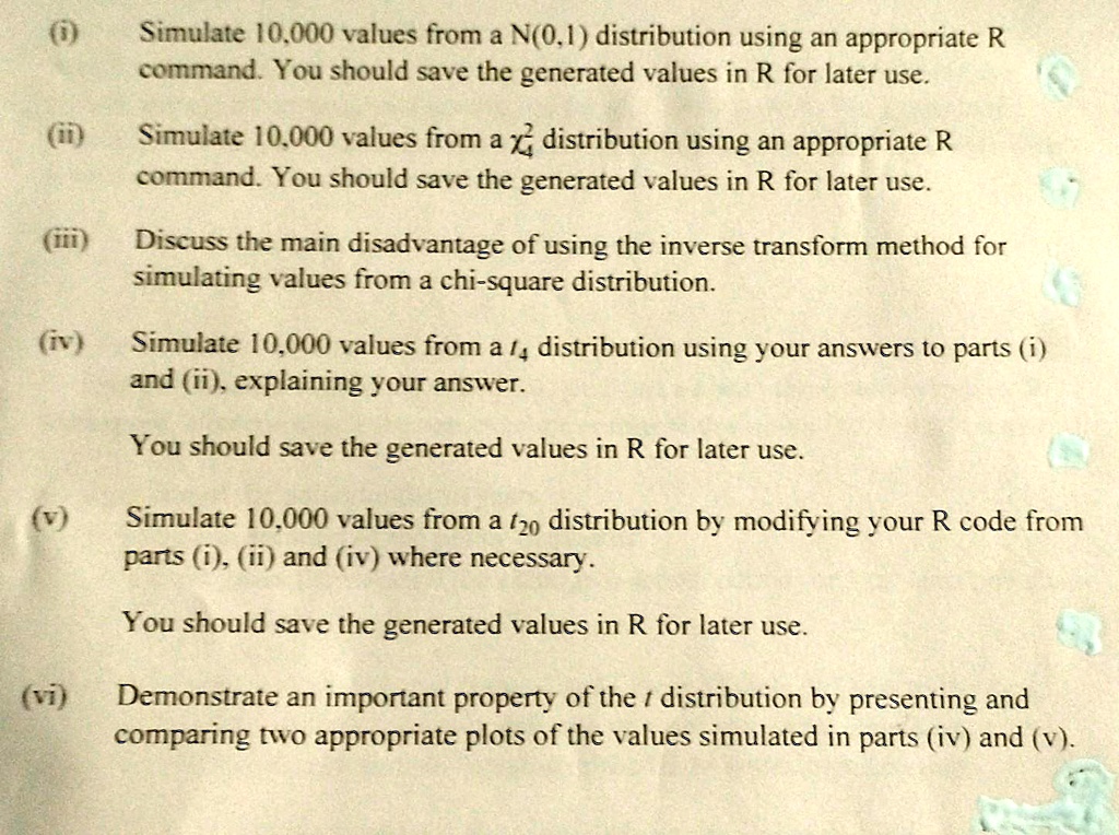 SOLVED: Simulate 10,000 values from a N(0,1) distribution using an appropriate R command. You ...
