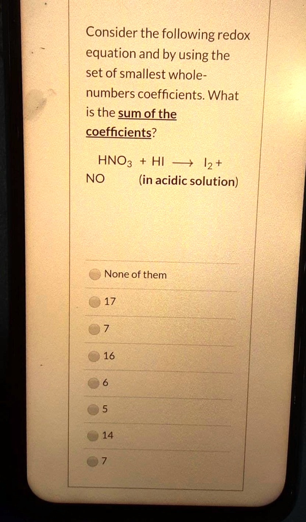 consider the following redox equation and by using the set of smallest ...