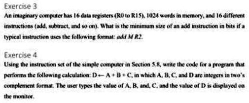 Exercise 3 An imaginary computer has 16 data registers (RO to R15 ...