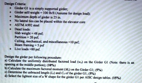 SOLVED: Design Criteria: Girder G1 is a simply supported girder. Girder ...