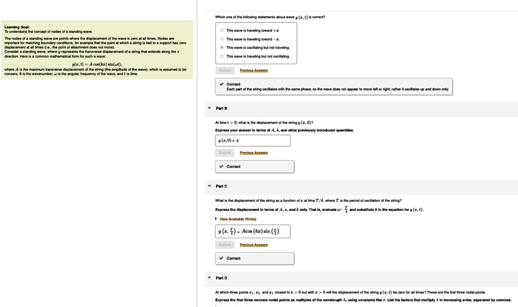 SOLVED: Which one of the following statements about wave y(z, t) is correct? To understand the ...