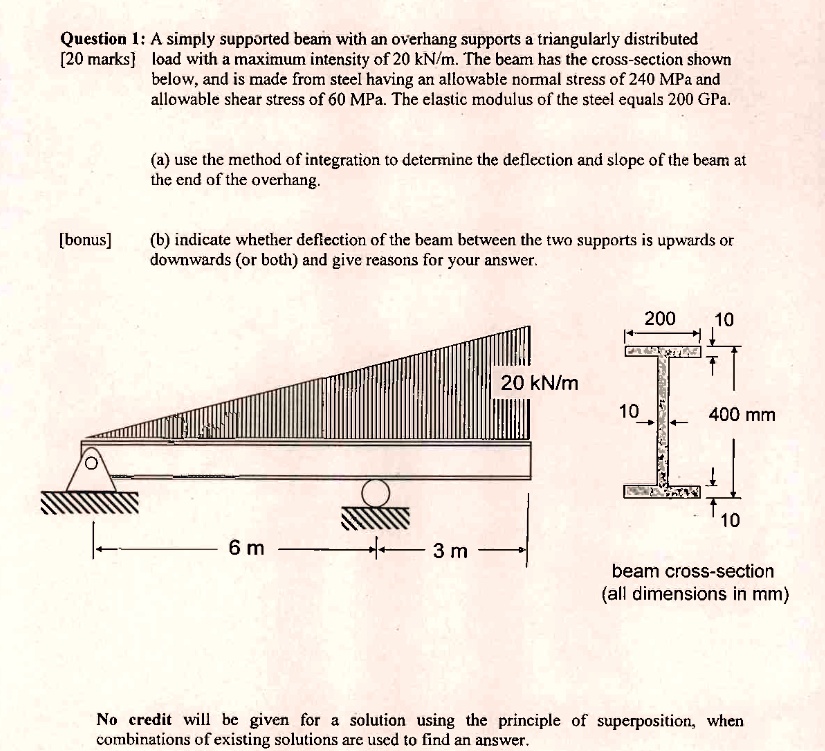 question 1 a simply supported beam with an overhang supports a triangularly distributed 20 marks ...